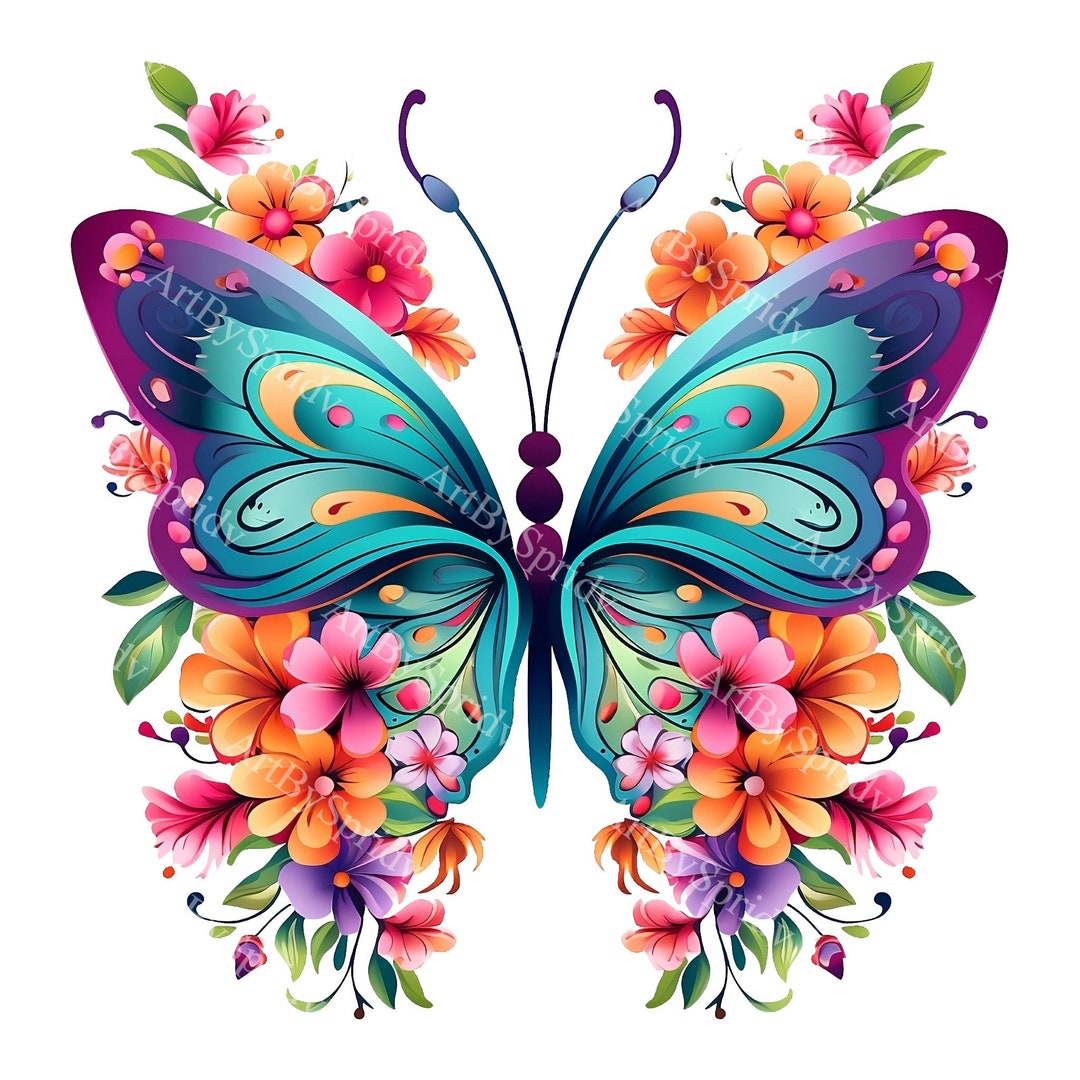 Cute Floral Butterfly PNG Clipart, Transparent Watercolor Kids/adult ...