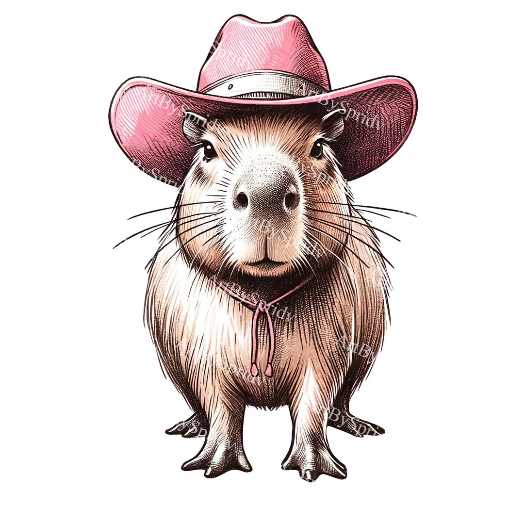 Capybara PNG Clipart in Pink Cowboy Hat|cute Farm Animal Illustration ...