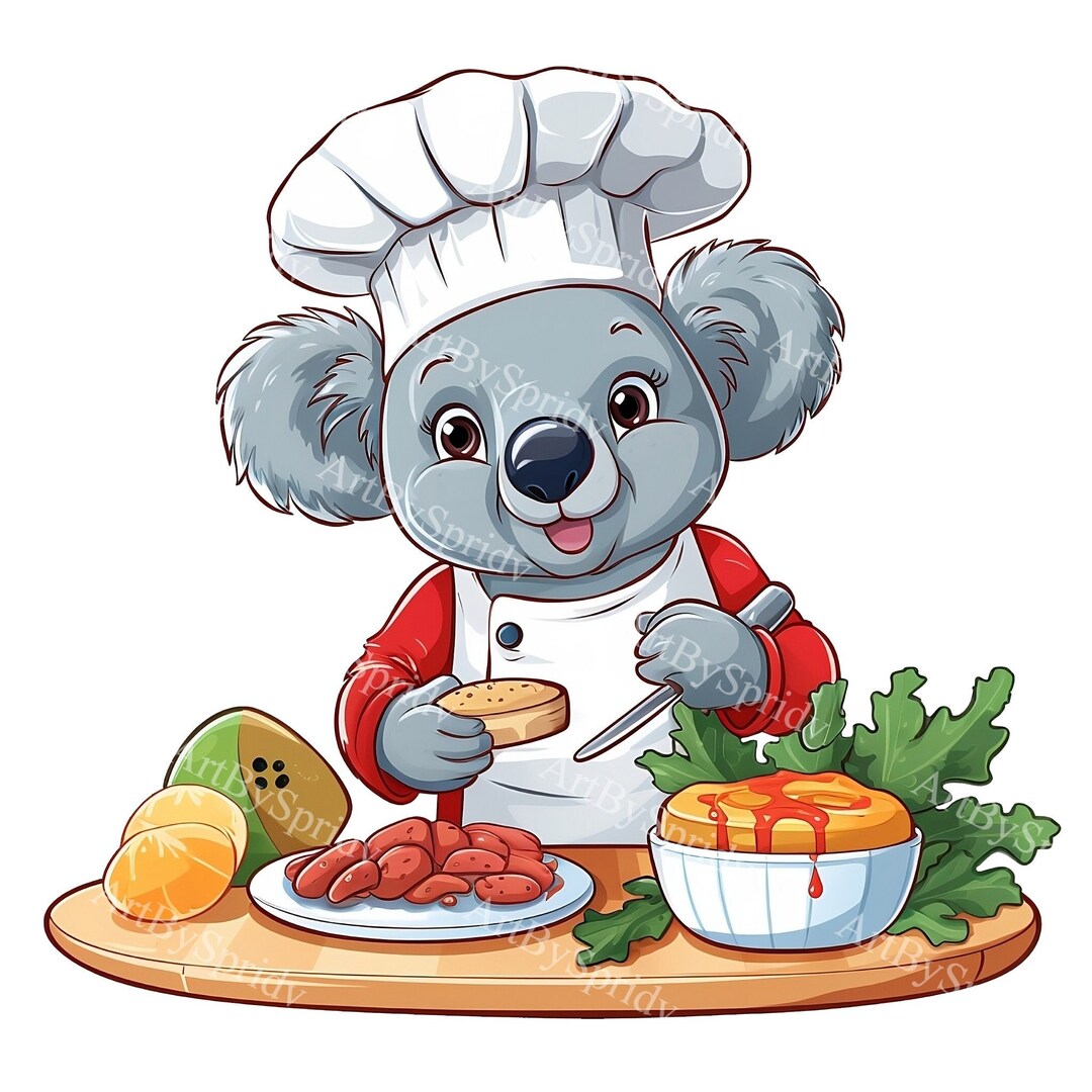 Chef Cooking Koala PNG Clipart: Clip Art digital para decoración de ...