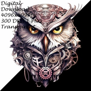 Steampunk Owl Clipart Set - Mechanical Bird Illustration - Digital PNG ...