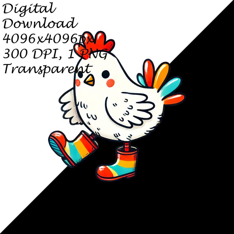 Colorful Chicken Clipart in Boots PNG Clipart, Cute Farm Animal ...