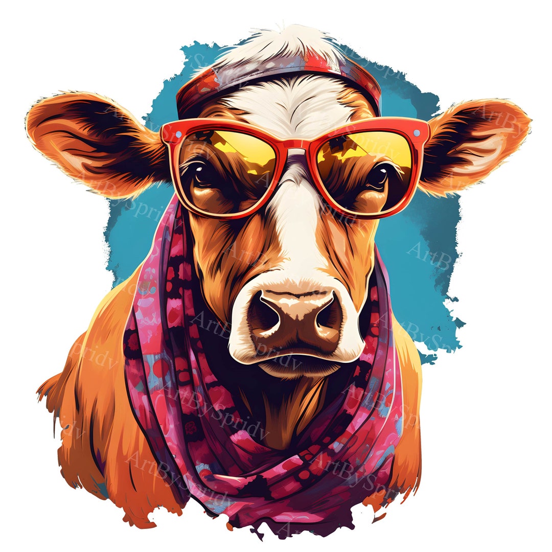 Funky Cow Clipart With Sunglasses Transparent Digital Download for ...