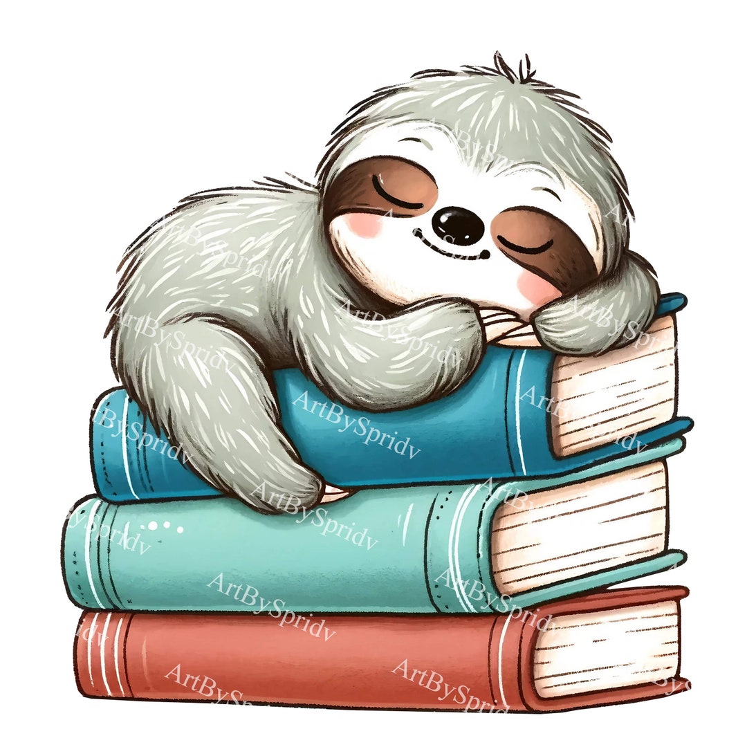 Adorable Sloth Sleeping on Books Clipart-digital Download,nursery Decor ...