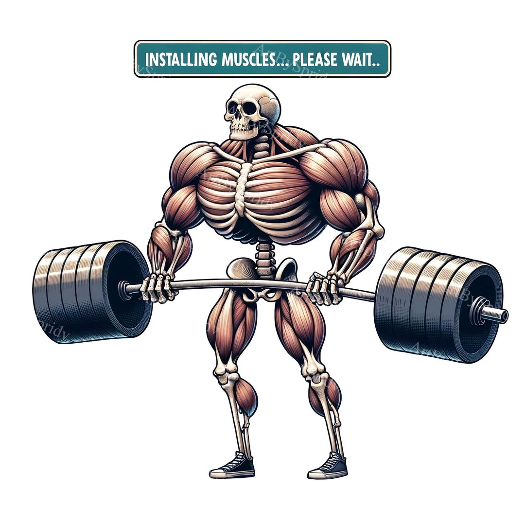 Installing Muscles PNG Clipart - Funny Skeleton Lifting Barbell Design ...