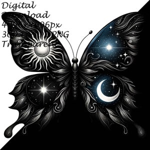 Celestial Butterfly Clipart | Sun and Moon Wings | Starry Night ...