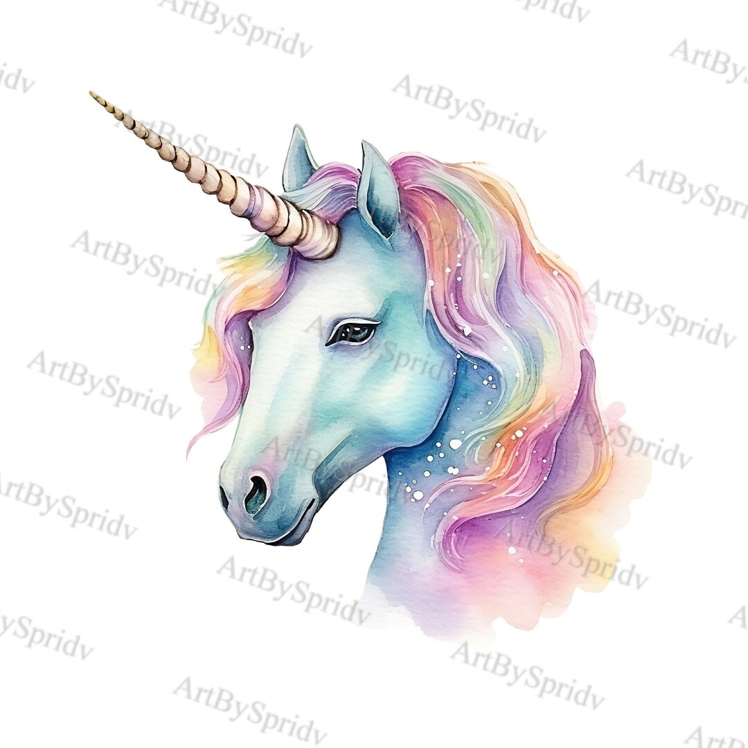 Magical Watercolor Unicorn PNG Clipart, Rainbow Digital Pastel Unicorn ...