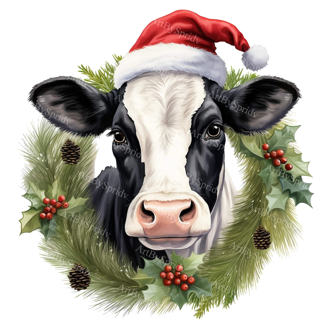 Christmas Farm Cow With Xmas Tree Wreath Ornament-transparent PNG ...