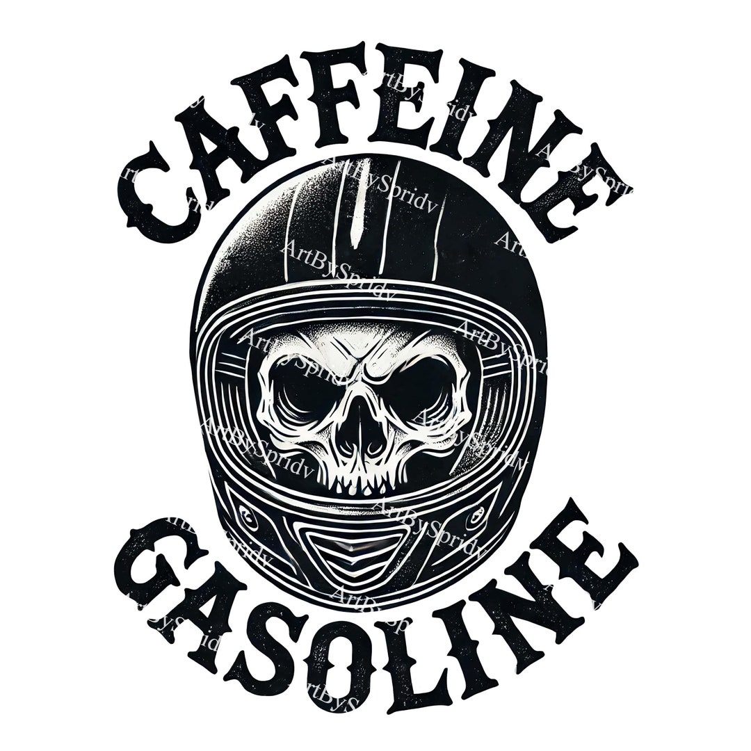 Caffeine and Gasoline Skull Clipart, Biker Helmet Skull Illustration ...