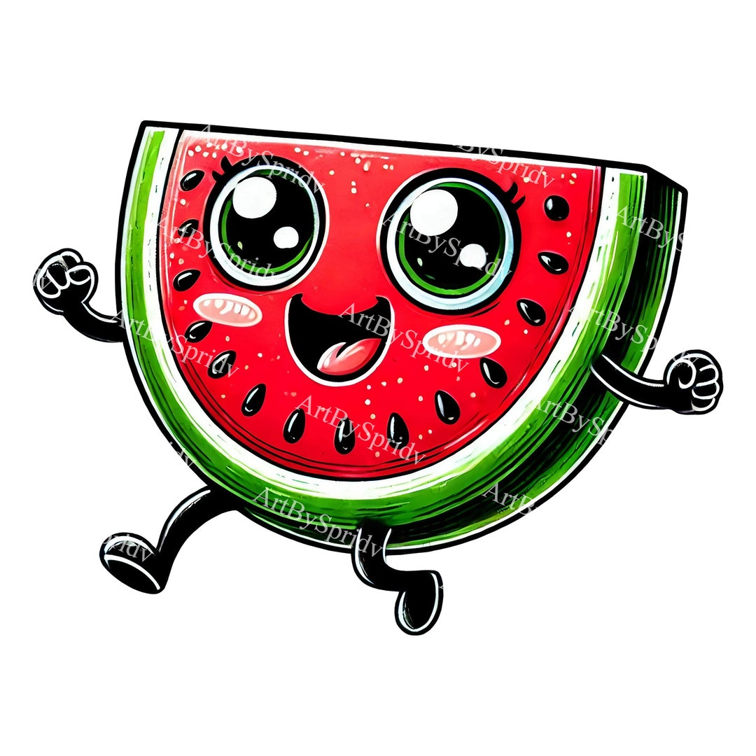 Adorable Happy Watermelon Slice Download PNG Clipart,kawaii Fruit ...