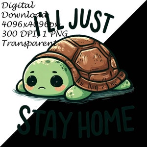 Adorable Grumpy Turtle Clipart,cute Animal Stay Home Digital Png,kawaii ...