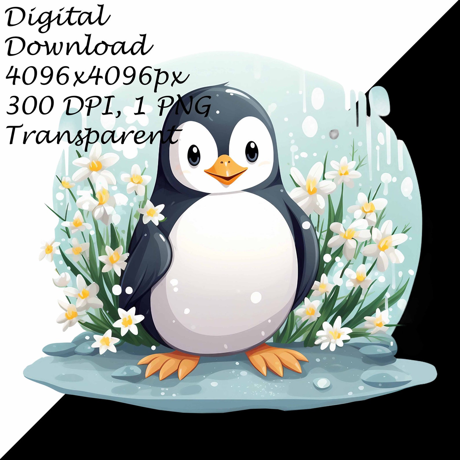 Penguin and Snowdrop Flowers PNG Clipart Set, 4-PCS Transparent Clip ...