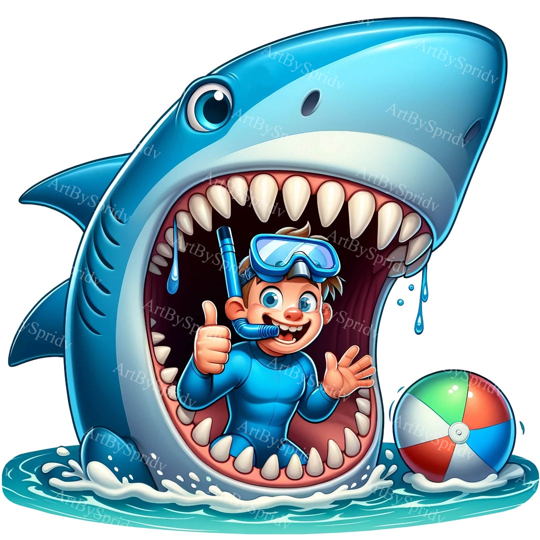 Funny Boy Snorkel Shark Clipart - Digital PNG for T-shirts, Mugs ...
