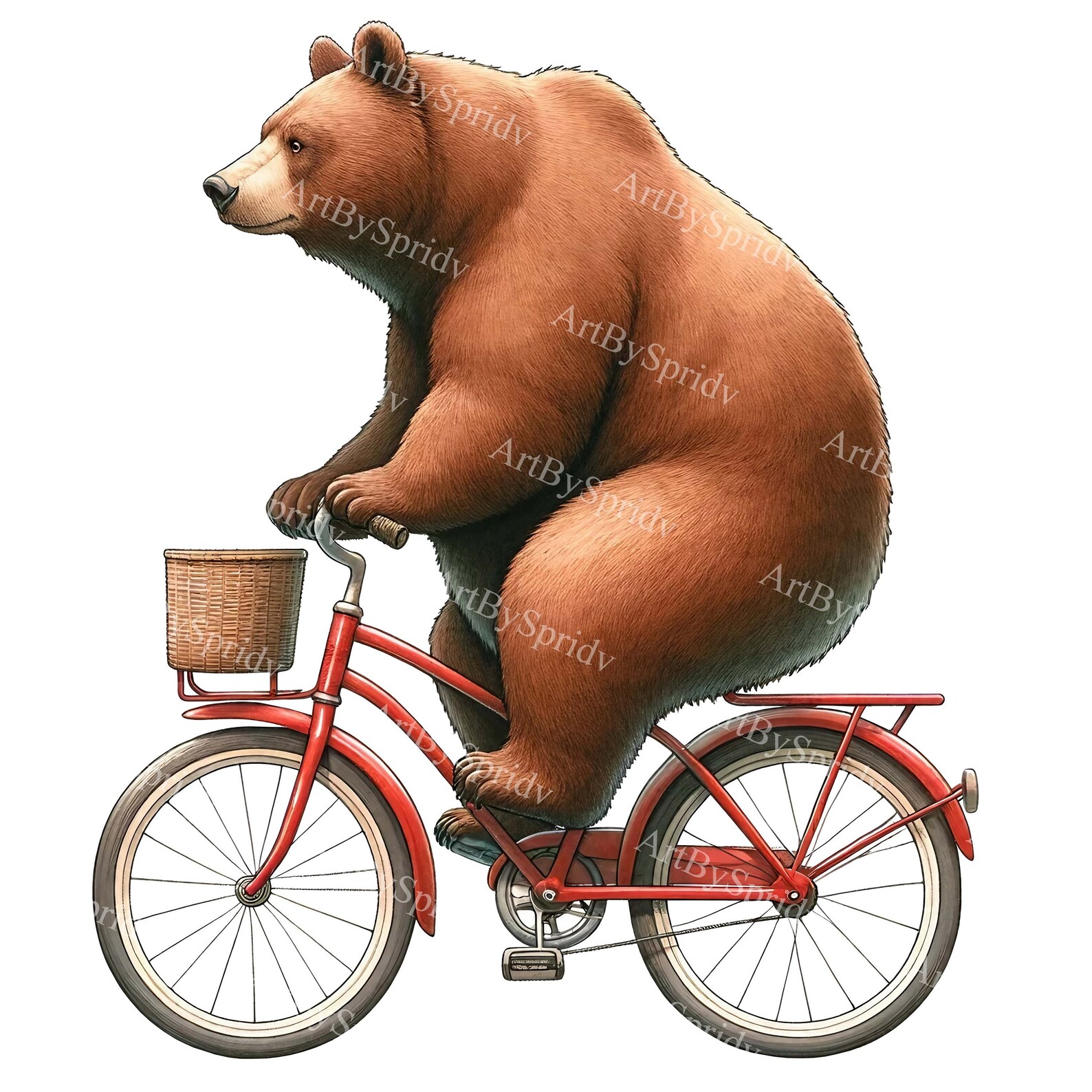 Whimsical Bear on Bicycle Clipart Brown Bear Cycling PNG Cute Animal ...