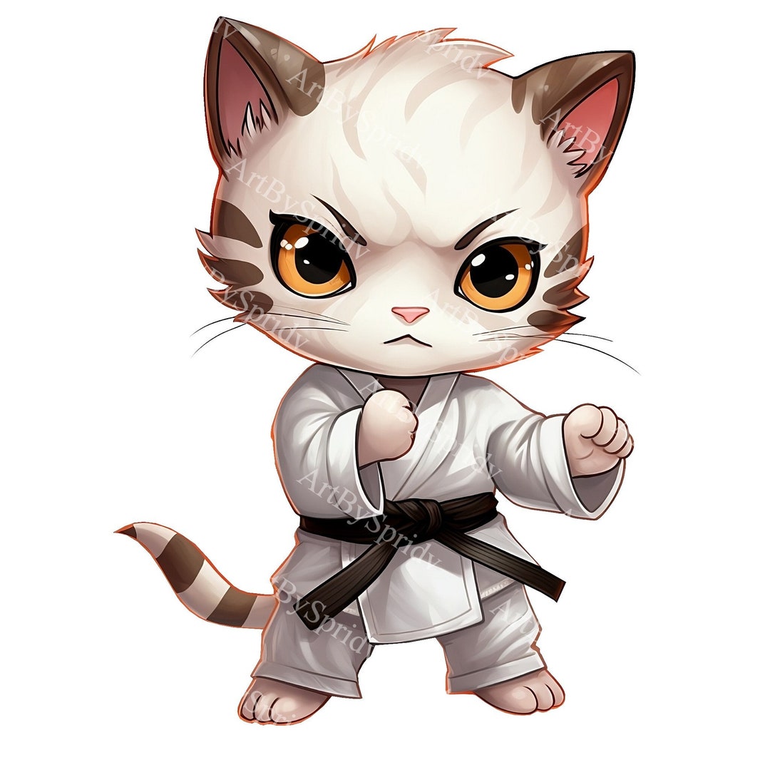 Karate Kitten Clipart PNG, Cute Martial Cat, Kawaii Karate Cat Decor ...
