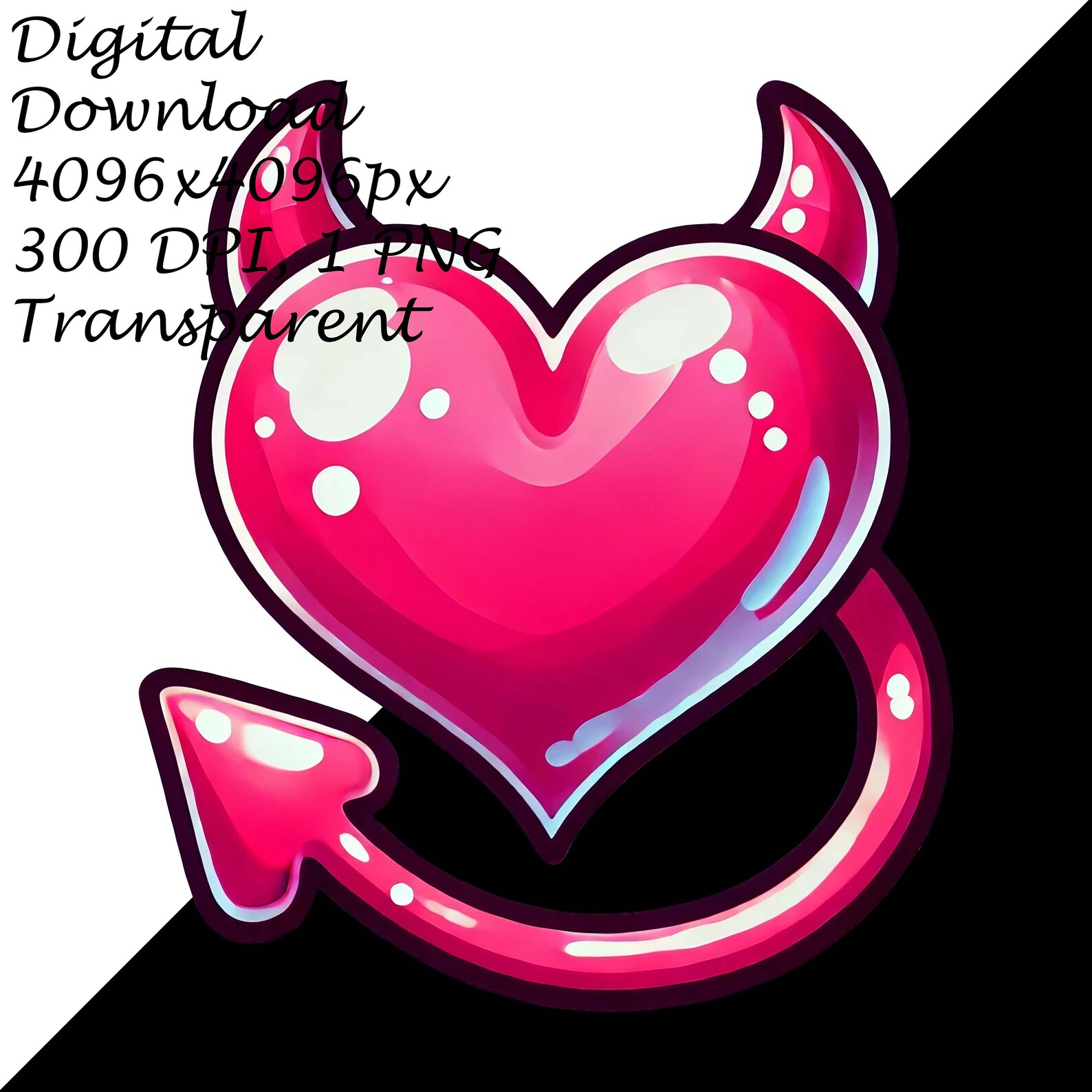 Whimsical Heart With Devil Horns and Tail PNG Clipart-cute Digital ...