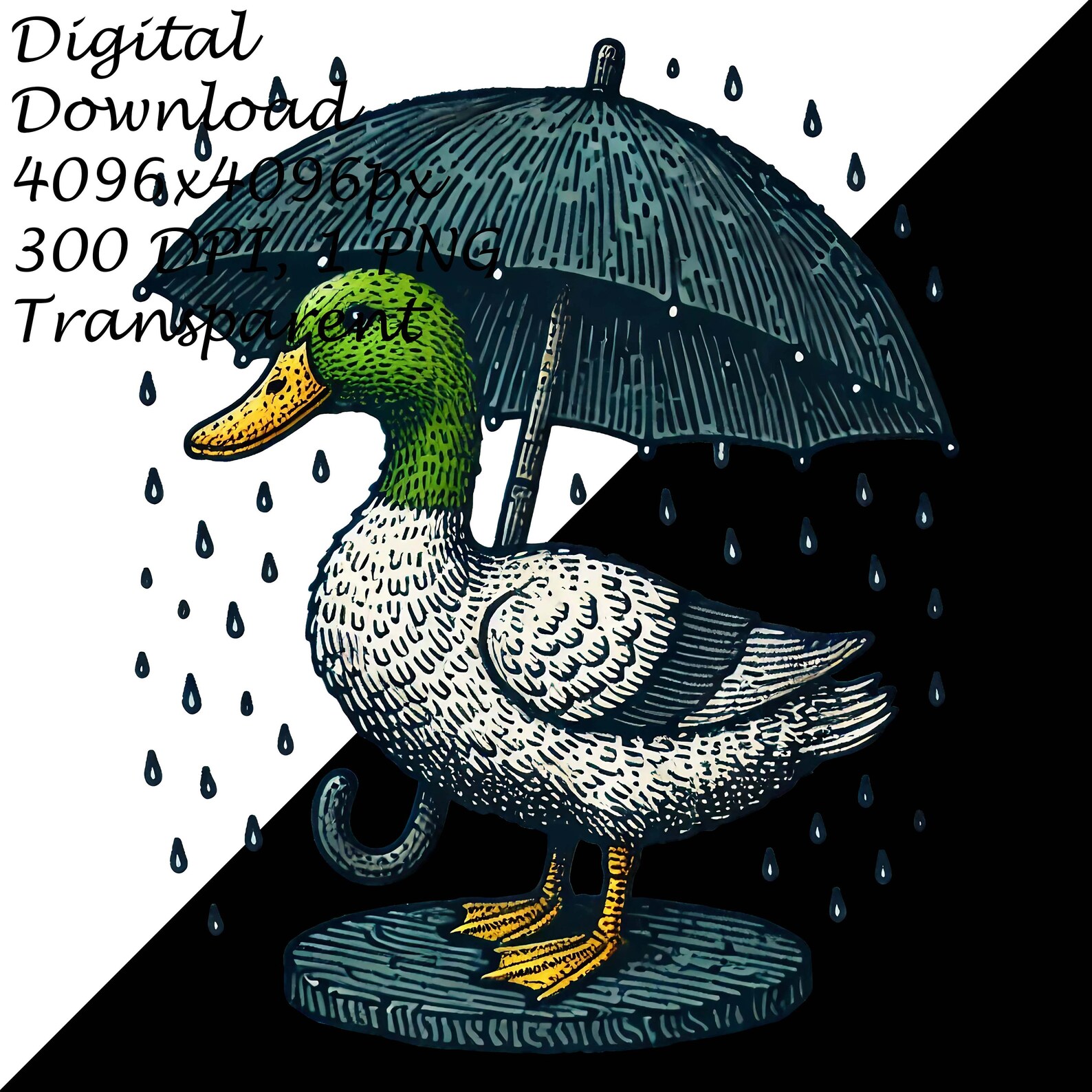 Whimsical Duck With Umbrella PNG Clipart, Rainy Day Duck Illustration ...