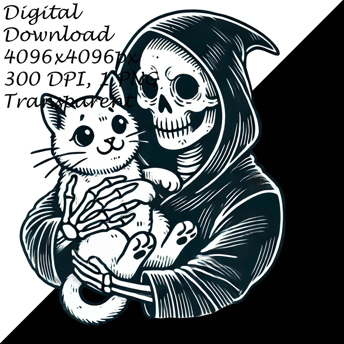Grim Reaper With Cute Cat PNG Clipart, Gothic Halloween Digital Clip ...