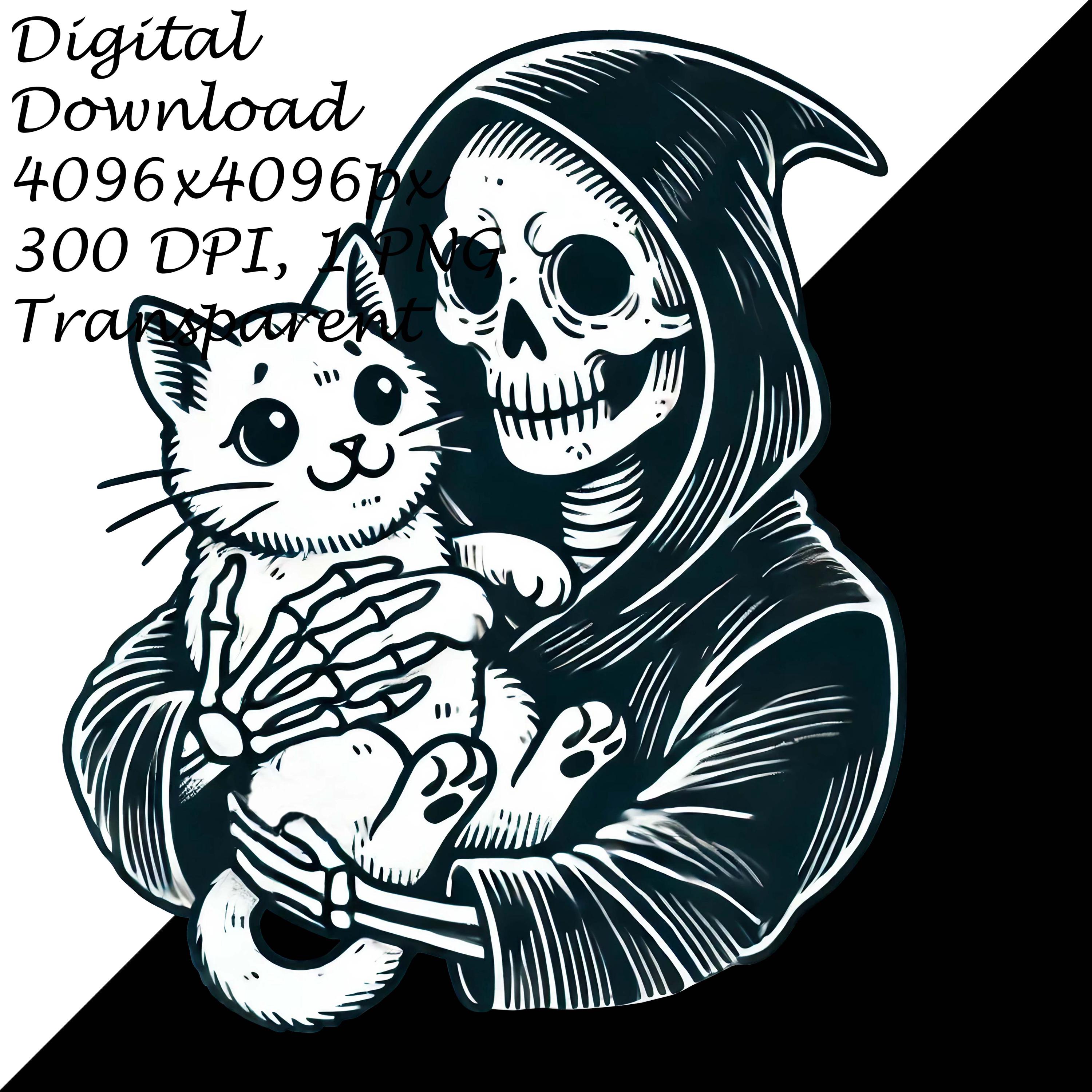 Grim Reaper With Cute Cat PNG Clipart, Gothic Halloween Digital Clip ...