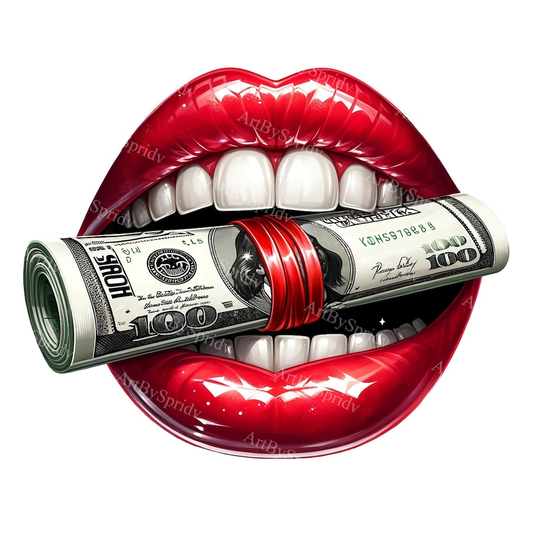 100 Dollar Bill Lips Clipart - Glossy Lips & Money PNG, Digital ...
