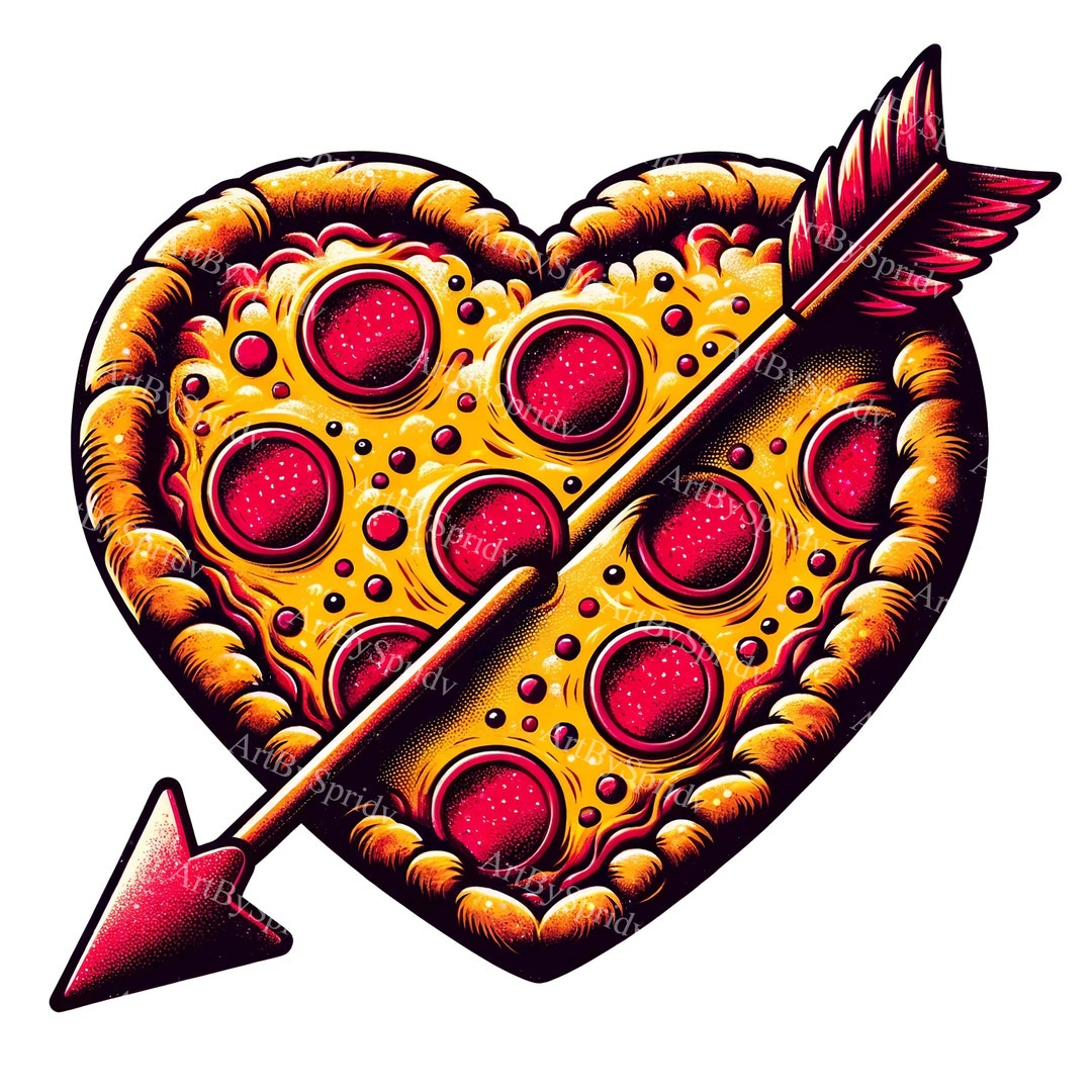 Valentine Heart Pizza Clipart - Cupid Arrow Digital PNG, DTG T-shirt ...