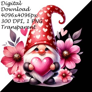 Valentine's Day Gnome Clipart Heart-holding Gnome PNG, Digital ...