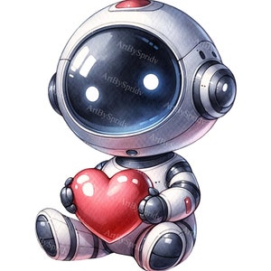 Cute Cartoon Robot With Heart PNG - Valentine's Day Clipart for ...