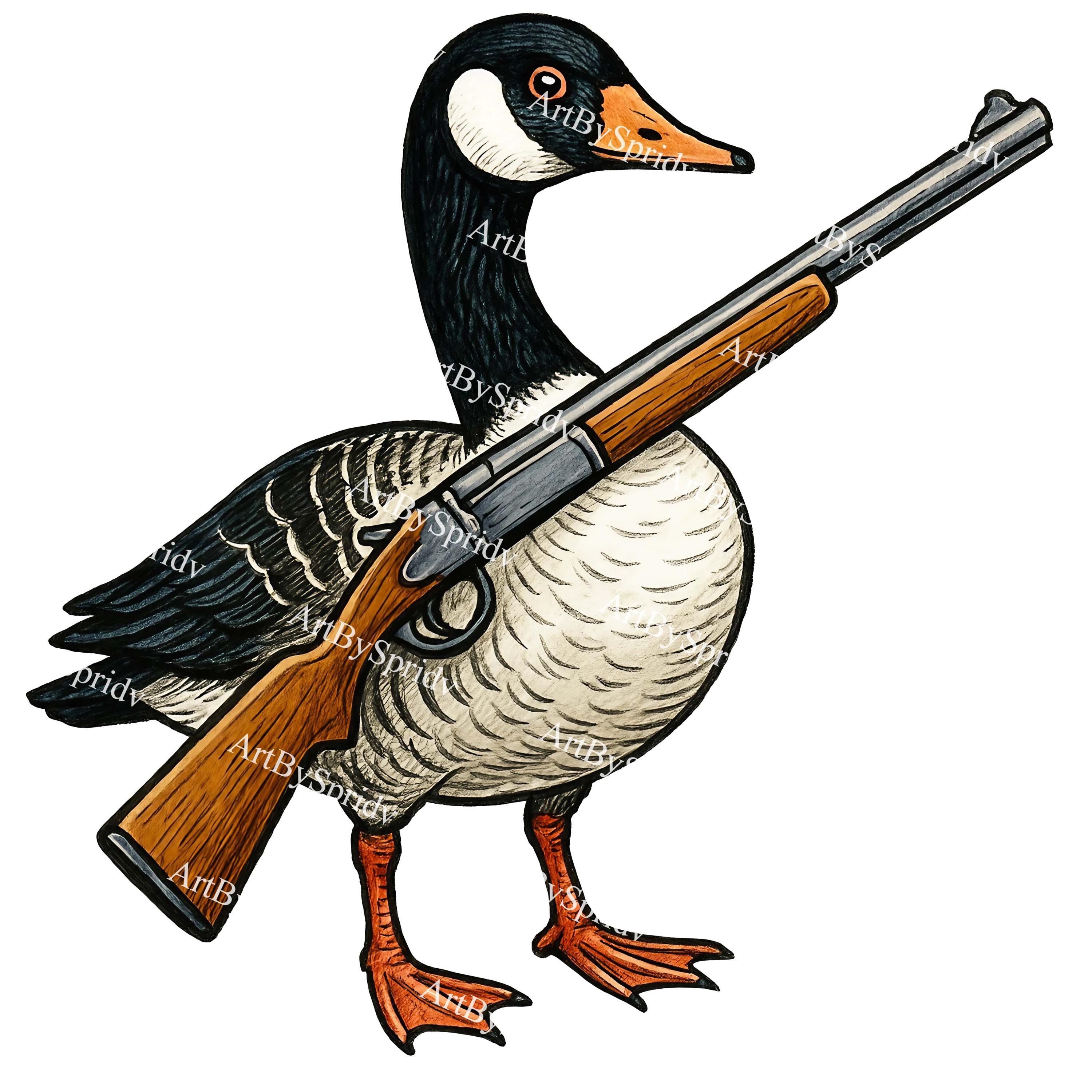 Funny Goose With Shotgun PNG | Transparent Clipart for T-shirts, Meme ...