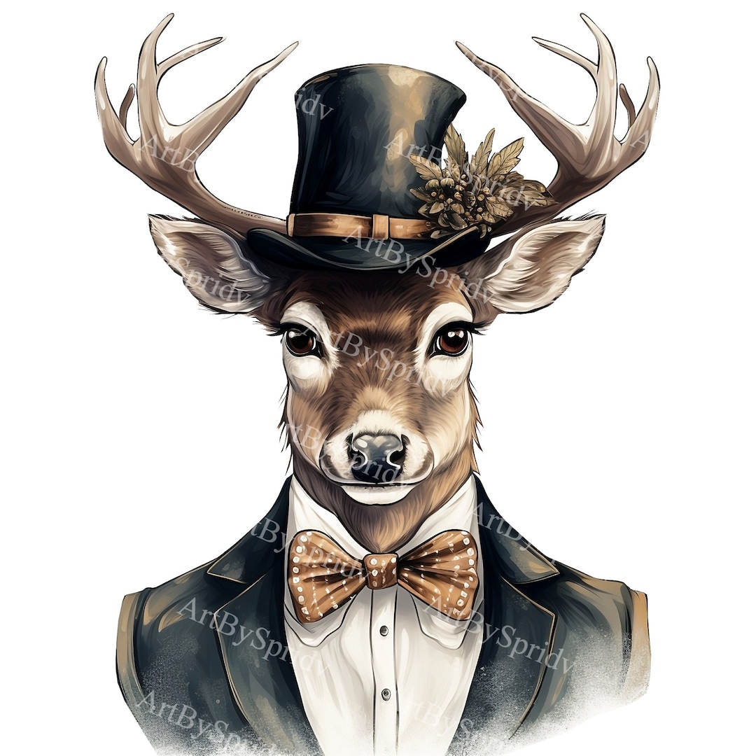 Cute Deer With Top Hat&bowtie PNG Clipart, Transparent Kid/adult Design ...