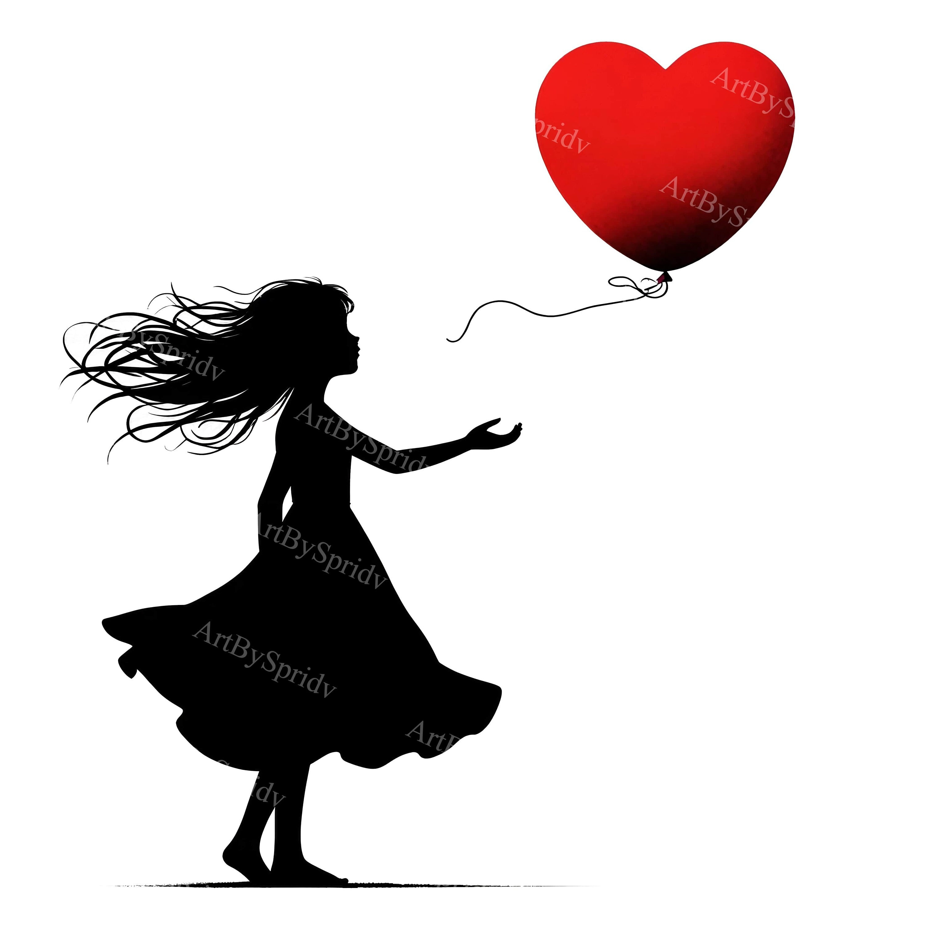 Young Girl & Heart Balloon Clipart Digital PNG for DTG - Etsy