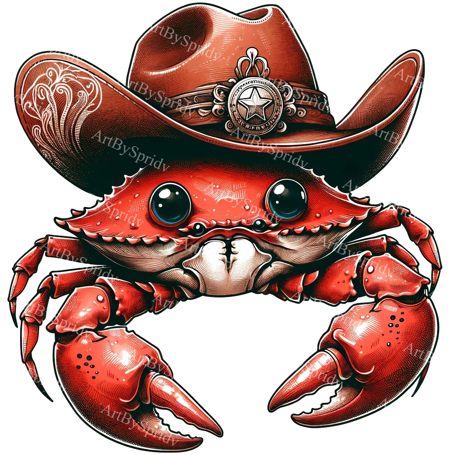 Western-themed Red Crab Digital Clipart, Printable Cowboy Crab PNG for ...