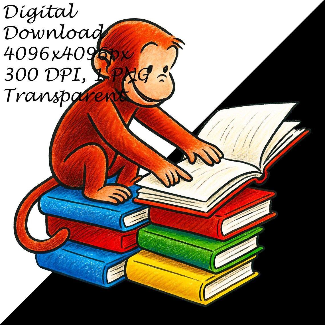 Curious Monkey Reading Books PNG, Cute Animal School Clipart for Kids ...