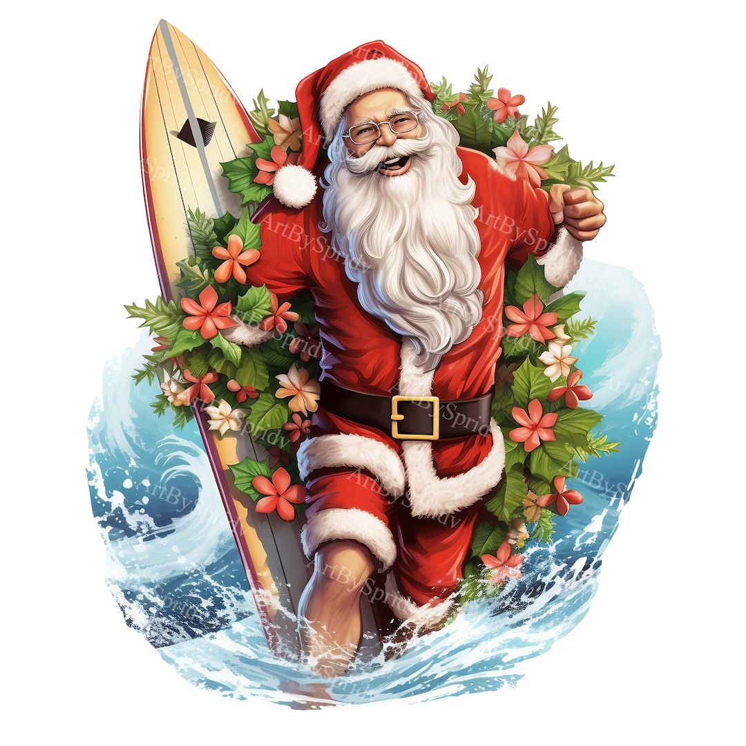 Christmas Aloha Santa Claus With Surfboard Transparent PNG Clipart,kids ...