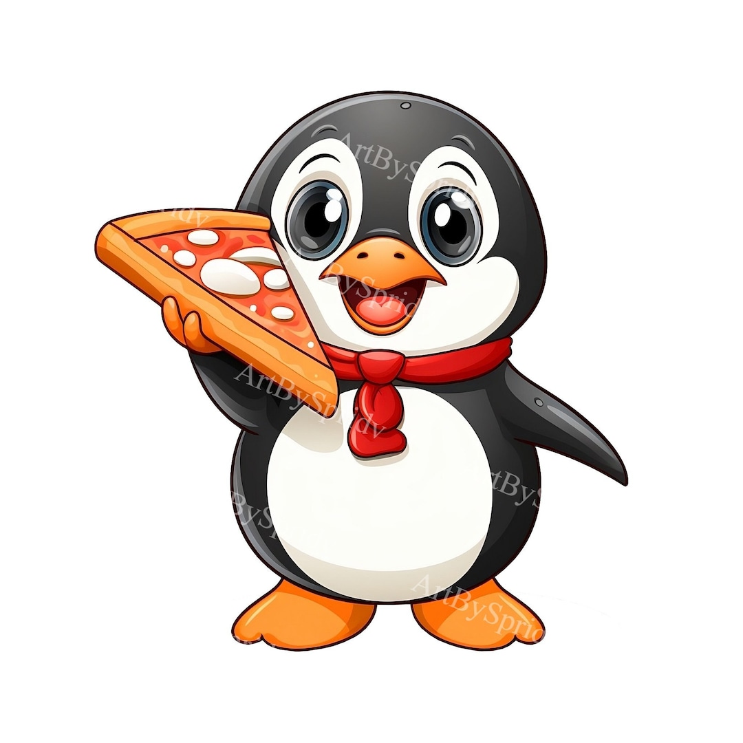 Adorable Penguin With Pizza Clipart Printable Sublimation PNG Kid's ...