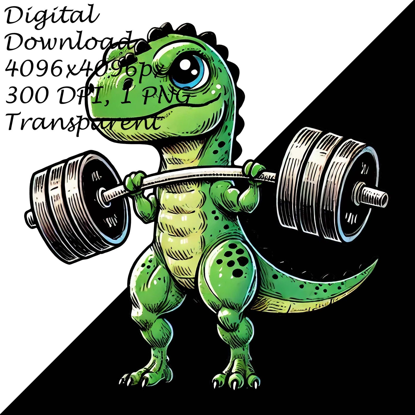 T-rex Dinosaur Lifting Weights PNG Clipart, Strong Green Cartoon Dino With Barbell for Fitness ...