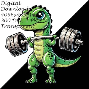 T-rex Dinosaur Lifting Weights PNG Clipart, Strong Green Cartoon Dino ...