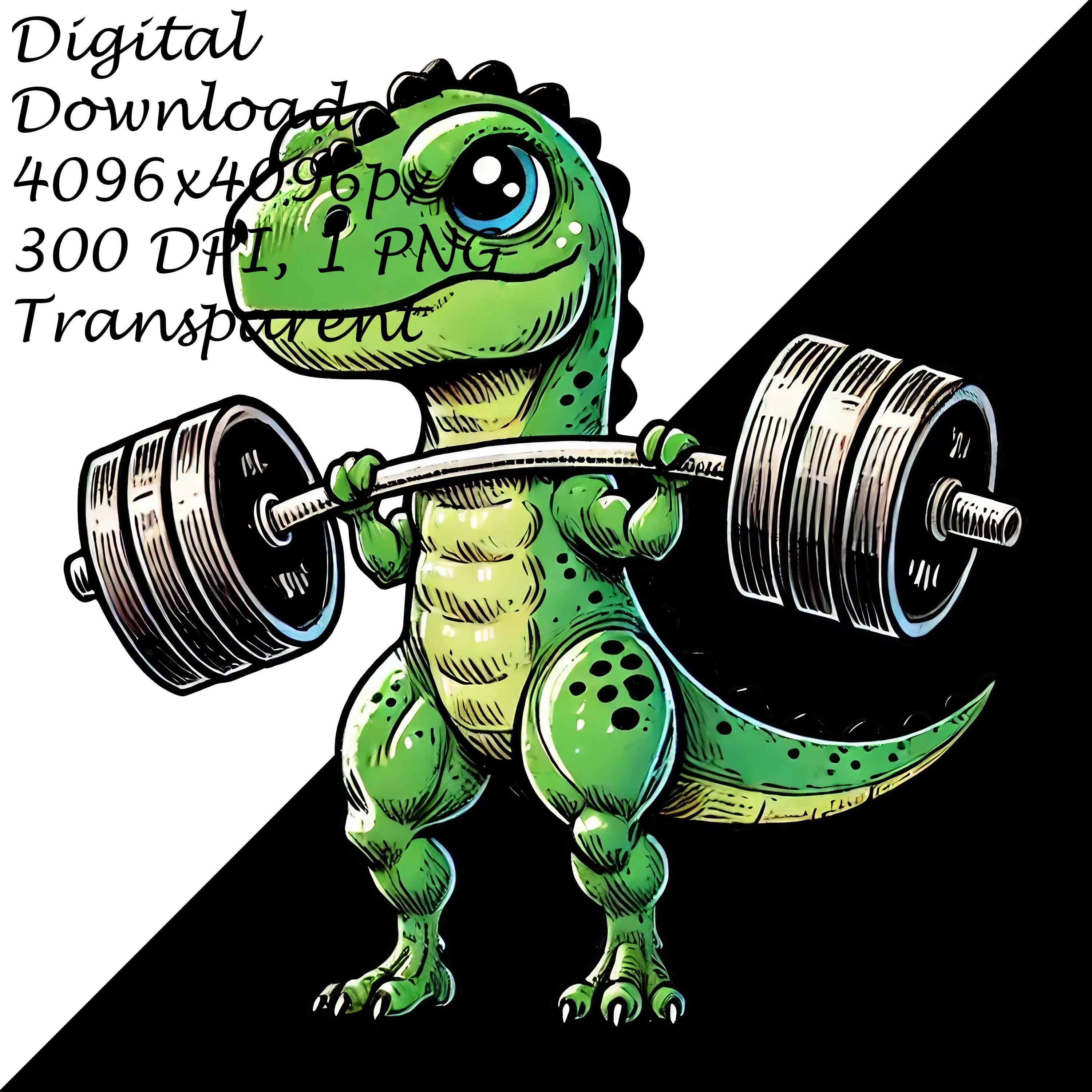 T-rex Dinosaur Lifting Weights PNG Clipart, Strong Green Cartoon Dino ...
