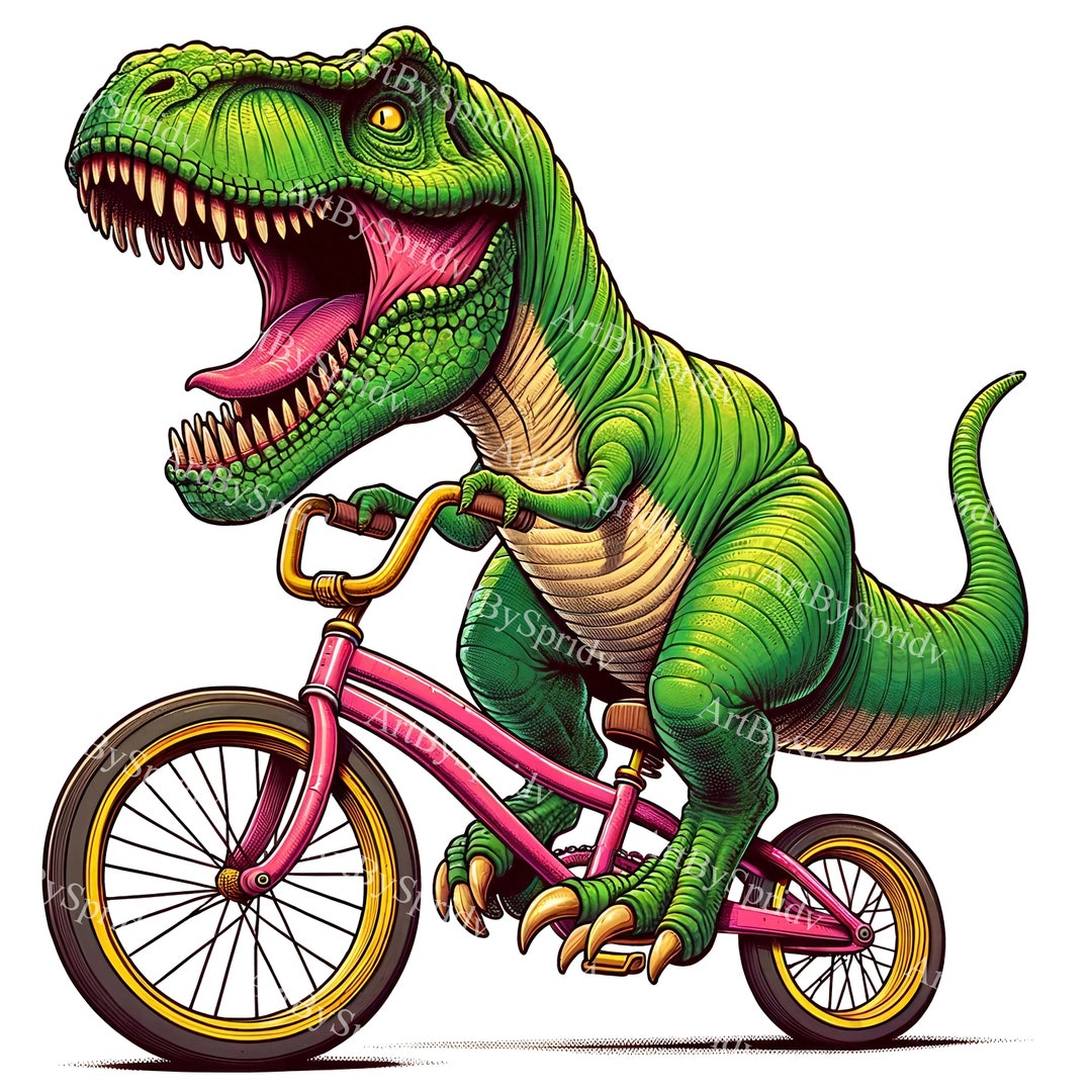 Dinosaur on Bike Clipart | T-rex Cycling Graphic | Prehistoric ...