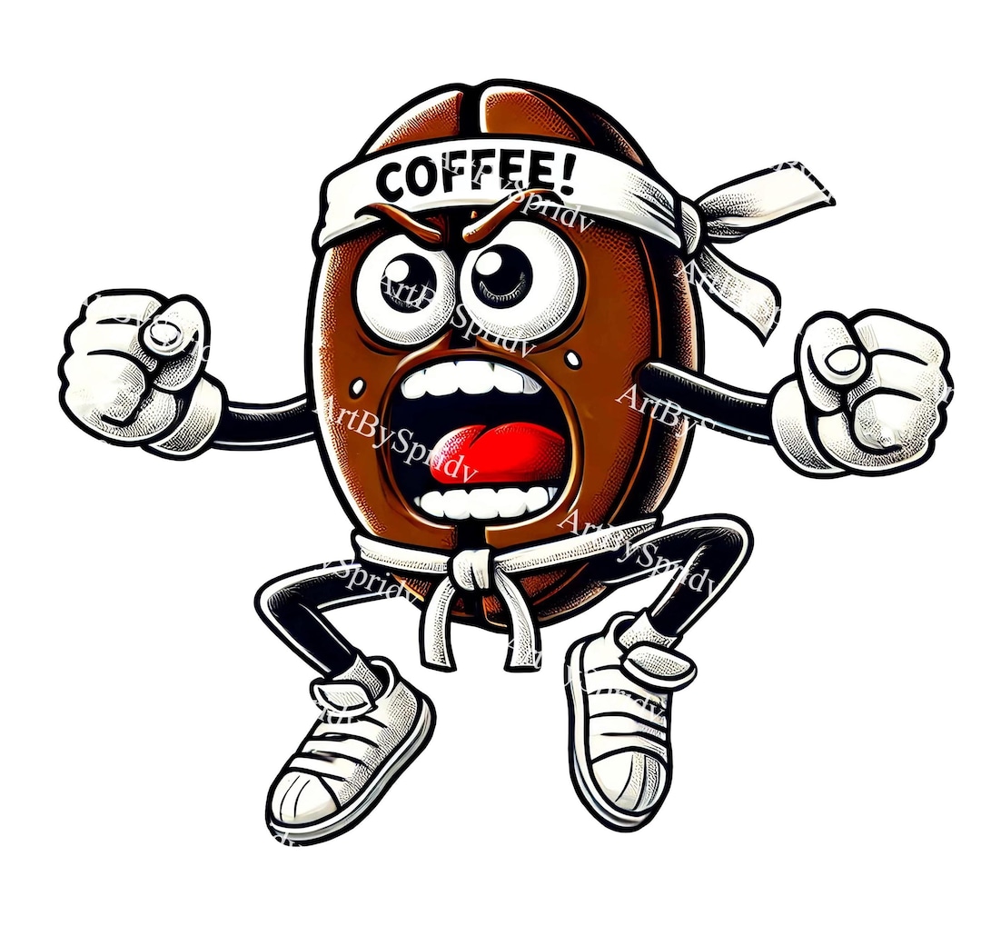 Angry Coffee Bean Clipart, Karate Fighter Coffee Bean Cartoon ...