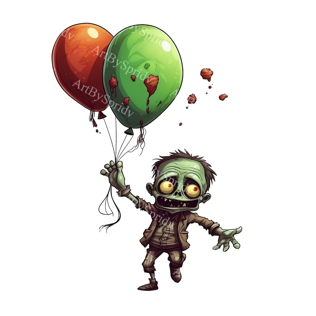 Zombie Balloon Clipart Cute Undead Character With Balloons for ...