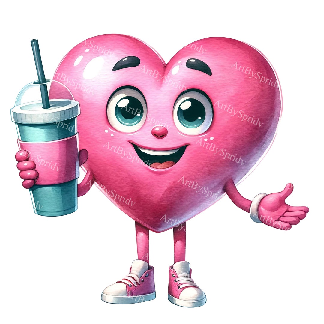 Valentine's Day Heart Character Clipart - Cute Smile & Tumbler, Perfect ...