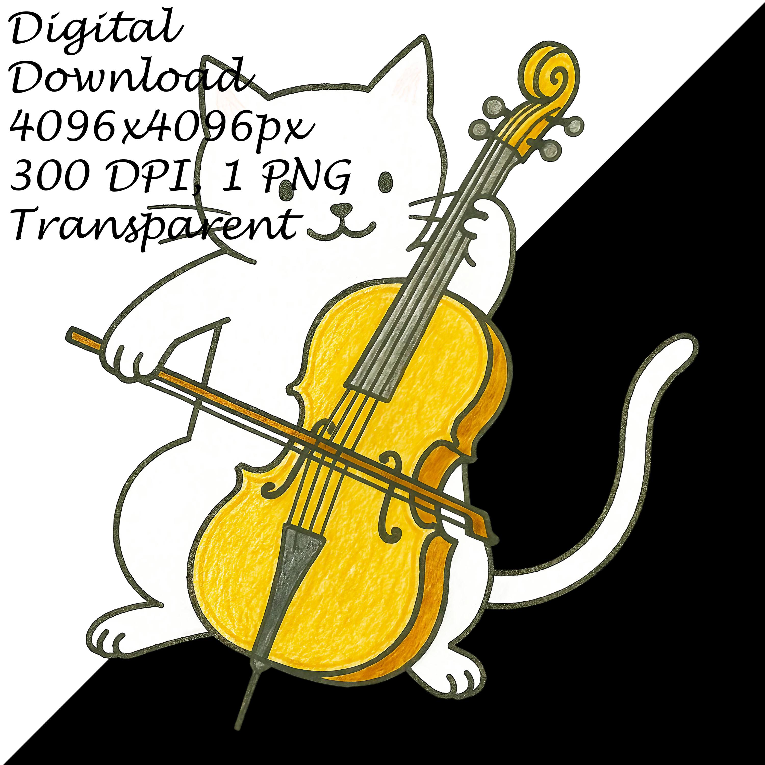 Cat Playing Cello Clipart PNG, Cute Musician Kitty Illustration ...