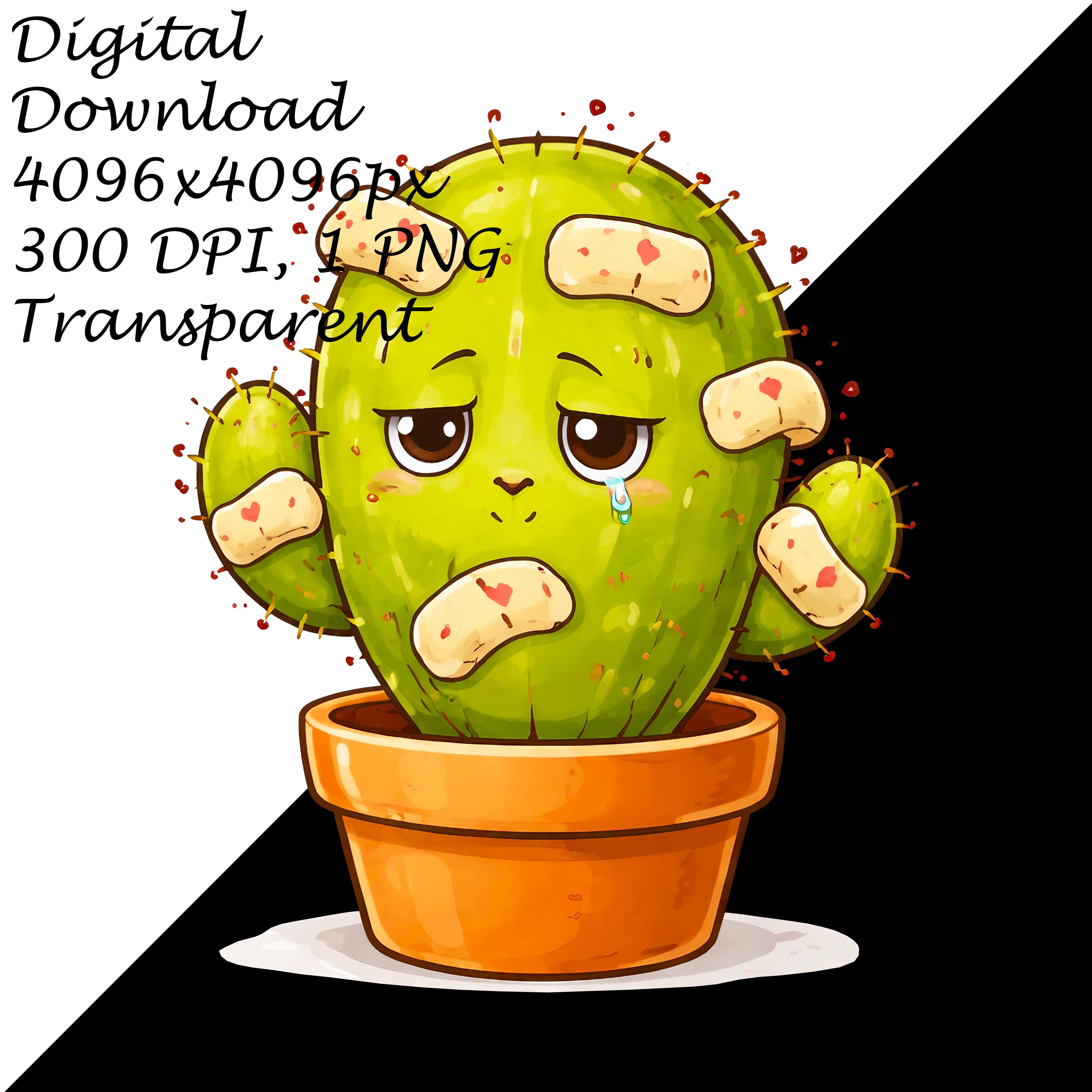Sad Cactus PNG Clipart, Cute Kawaii Cactus With Bandages & Heart ...