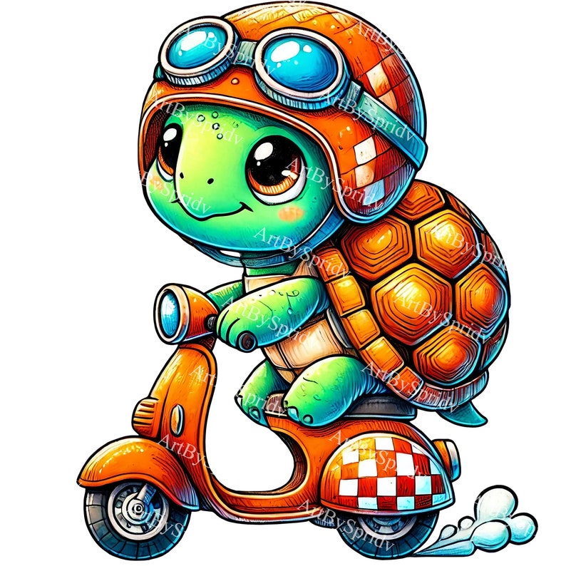 Turtle Riding Scooter PNG Clipart-cute Cartoon Illustration for Kids ...