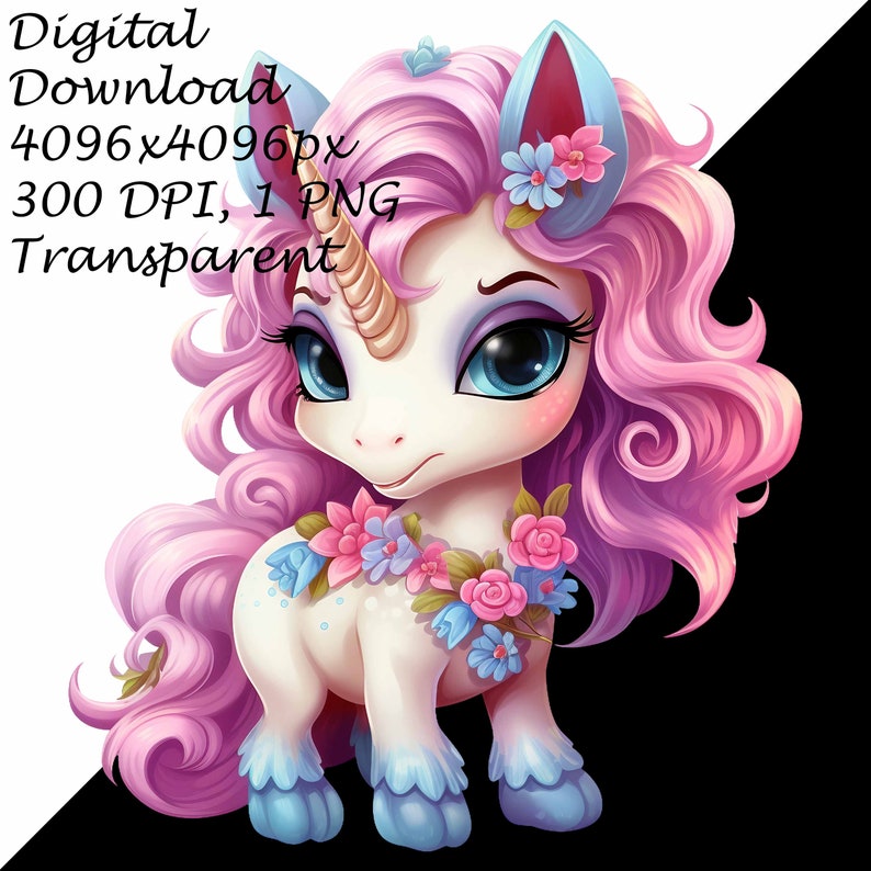 Adorable Pastel Unicorn Clipart Set PNG, Cute Floral Unicorn ...