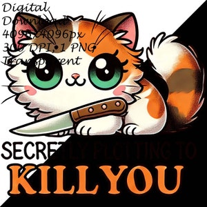 Adorable Calico Cat With Knife PNG Clipart, Cute & Creepy Digital ...