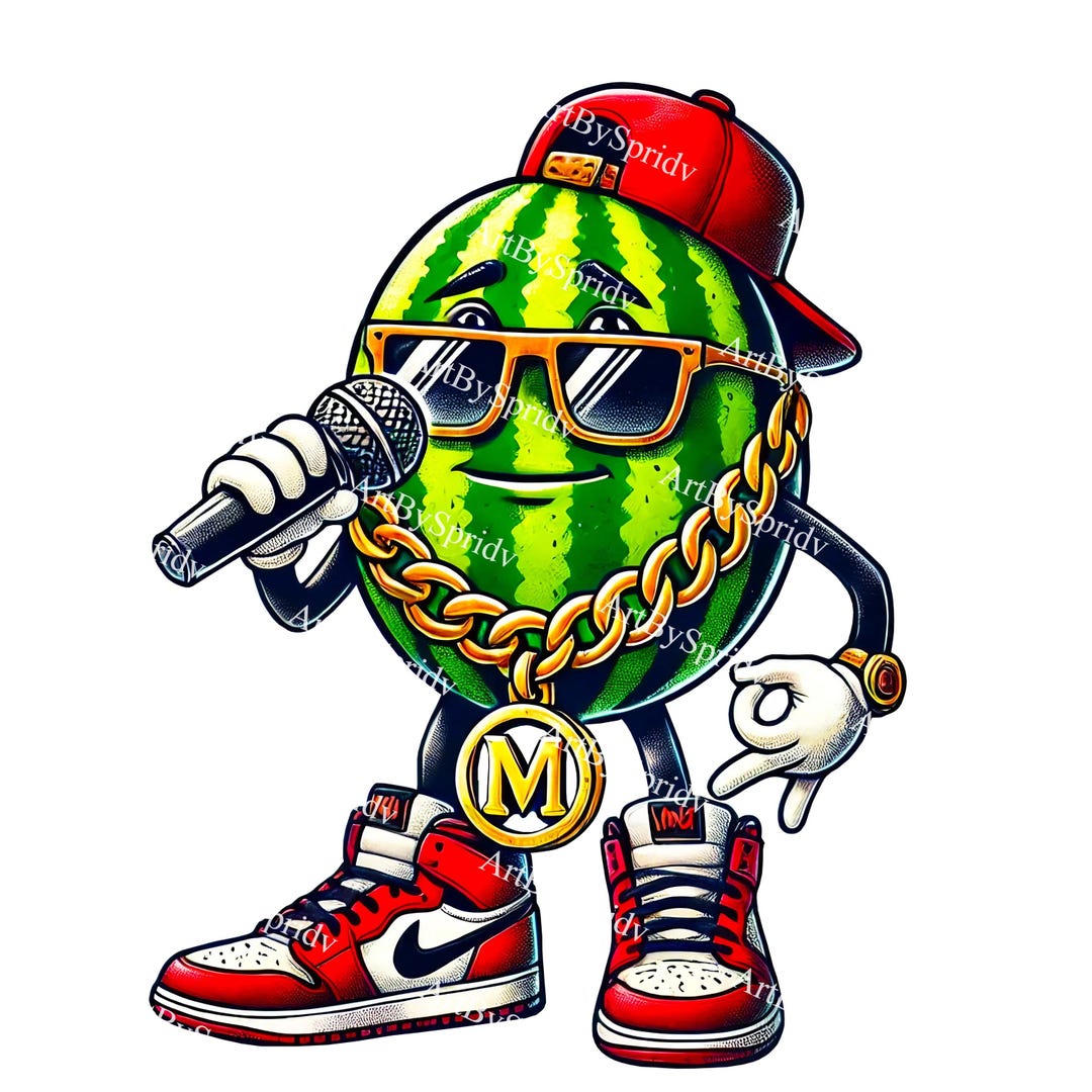 Watermelon Rapper Clipart PNG, Cool Hip Hop Watermelon Tee Sublimation ...