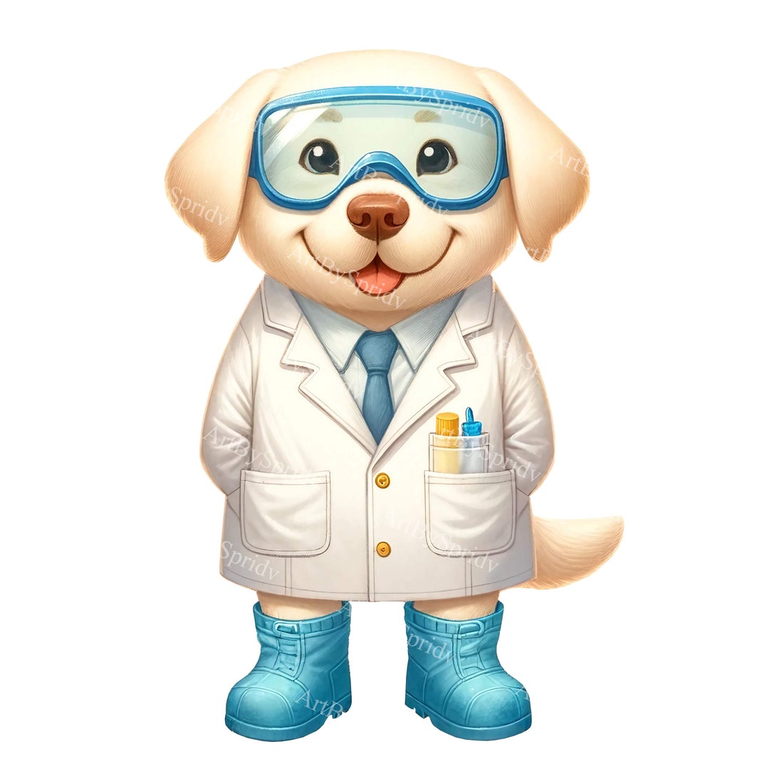 Cute Labrador Dog Clipart in Lab Coat With Goggles - Charming Scientist ...