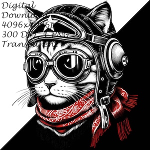 Aviator Cat Clipart: Pilot Cat Illustration PNG, Vintage Aviator Feline ...