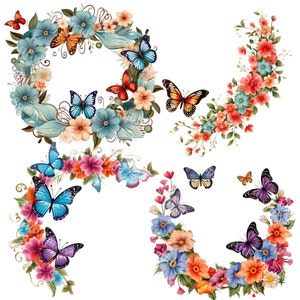 Floral Butterfly Clipart Set, Printable Sublimation PNG, Scrapbooking ...