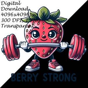 Berry Strong Strawberry PNG Clipart-cute Berry Weightlifting,fitness ...